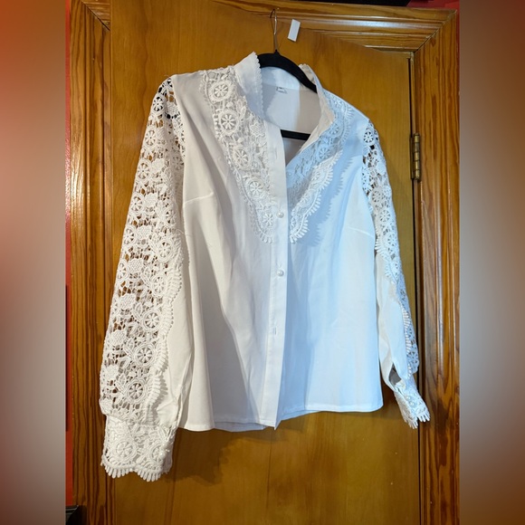 Tops | Elegant White Lace Womens Button Up Top | Poshmark